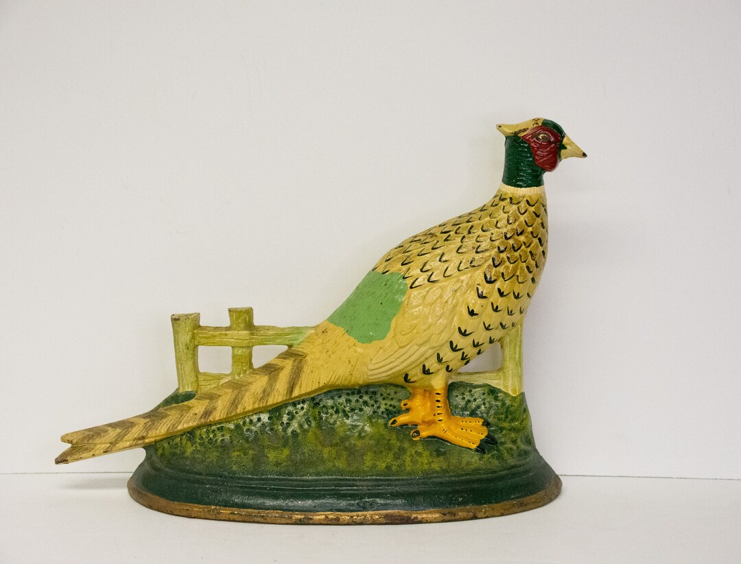 Vintage Cast Iron Painted Doorstop Figural Game Bird Pheasant Camp ...