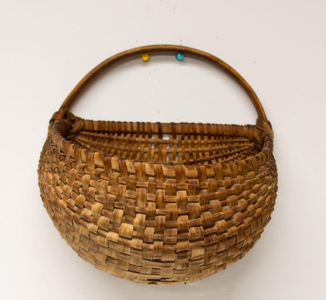 Antique Ash Splint Buttocks Half Round Basket Wall Pocket Primitive ...