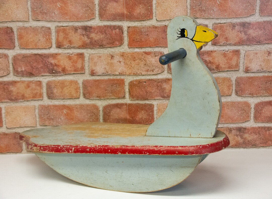 Vintage Painted Wood Child Rocking Horse Duck Folk Art Toy Riding Duck ...