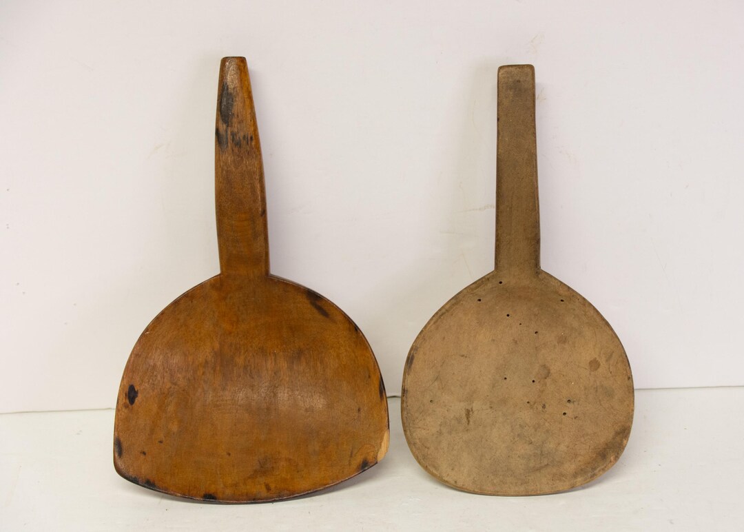 Two Antique Primitive Folk Art Carved Wood Butter Paddles Notched ...