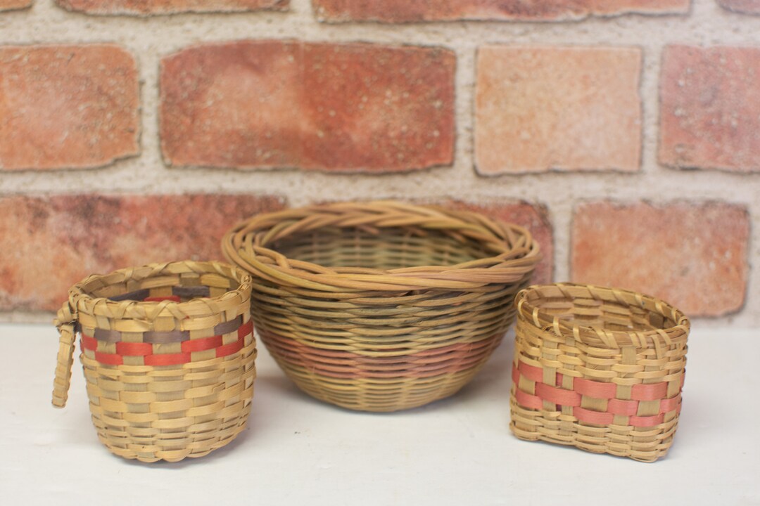 Group of Three Small Miniature Baskets Wicker Splint Kitchen Primitive ...