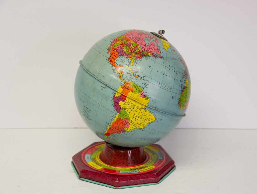 Vintage J Chein Litho Tin World Globe Calendar Seasons Zodiac Base - Etsy