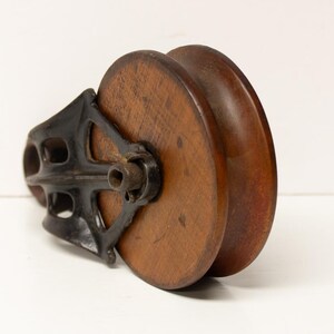Antique Cast Iron & Wood Drop Pulley Industrial Country Farm Primitive ...