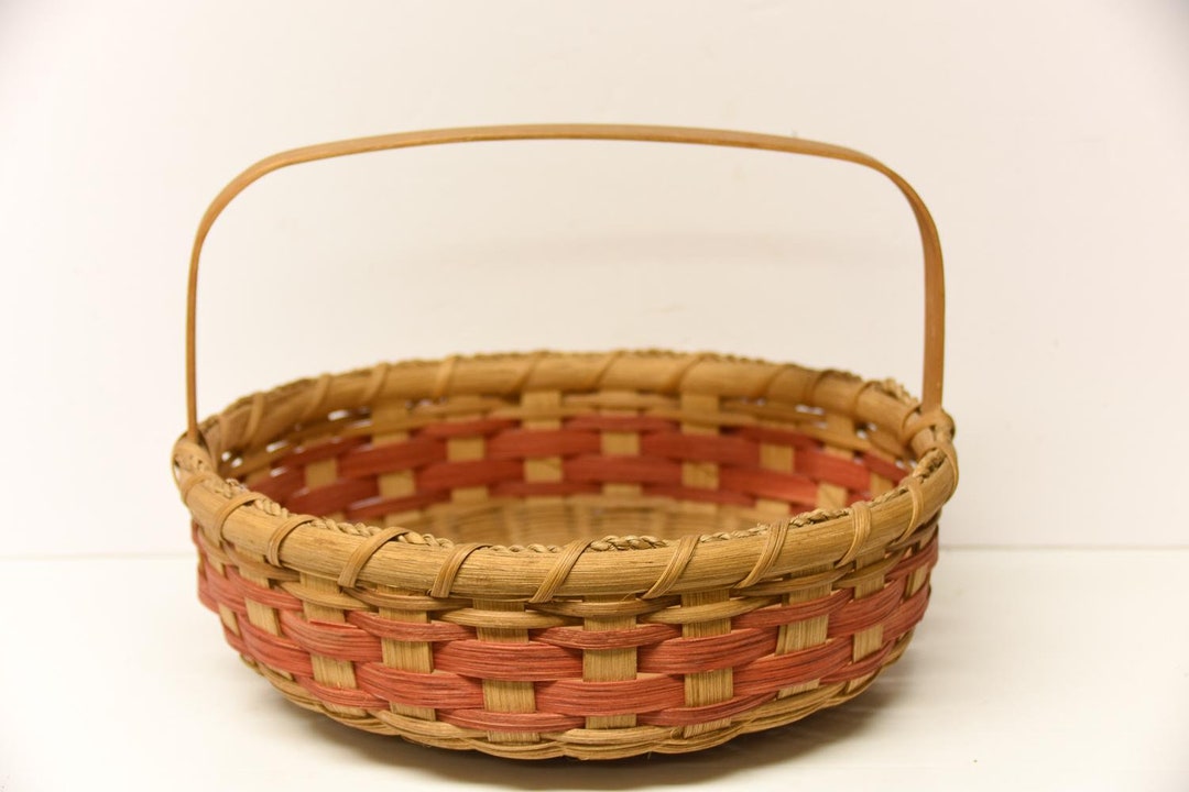 Vintage Handmade Splint Fixed Handle Gathering Basket Cottage Farm ...