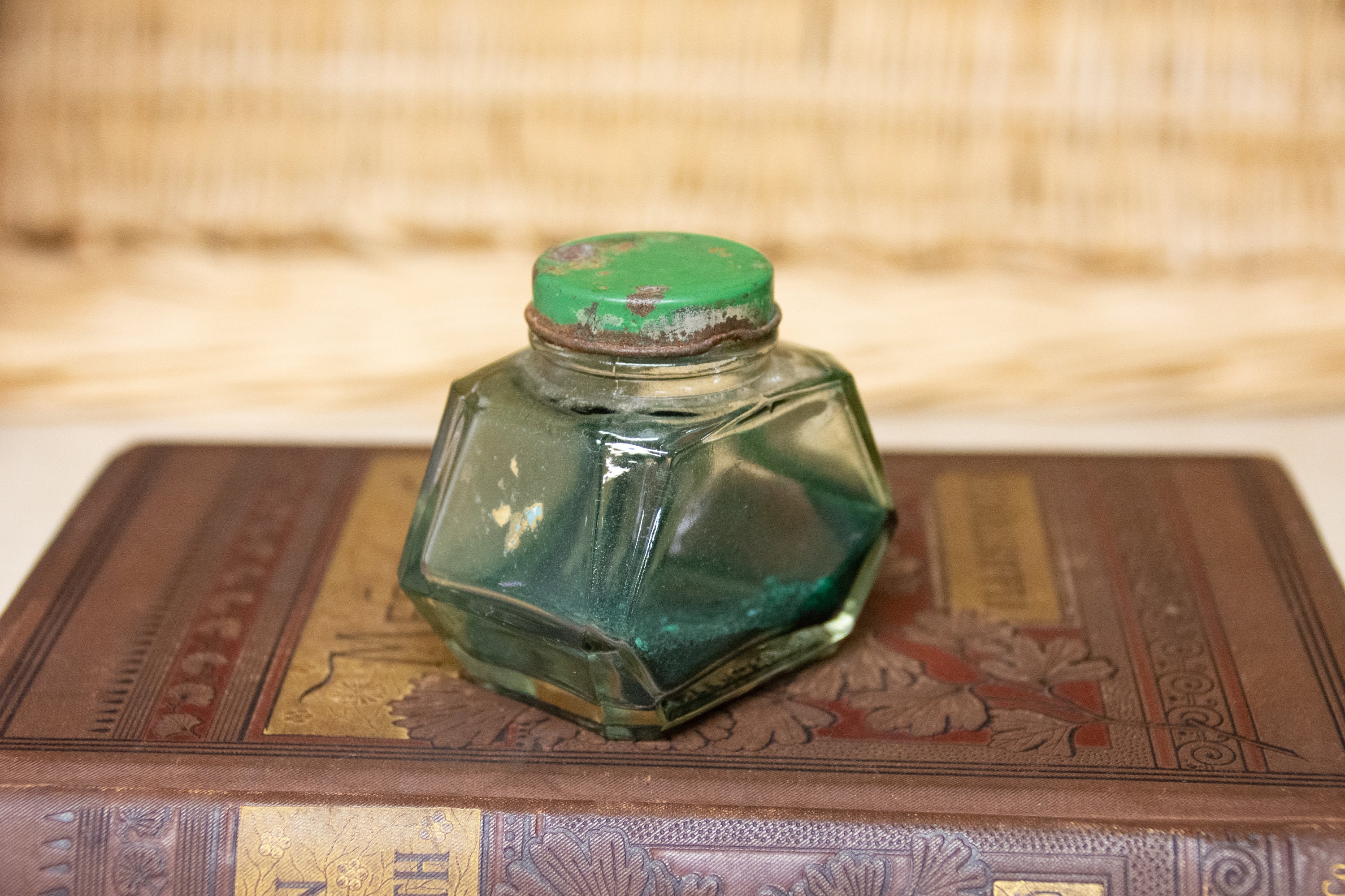 Antique Waterman Ink Tropic Green Art Deco Glass Ink Bottle - Etsy