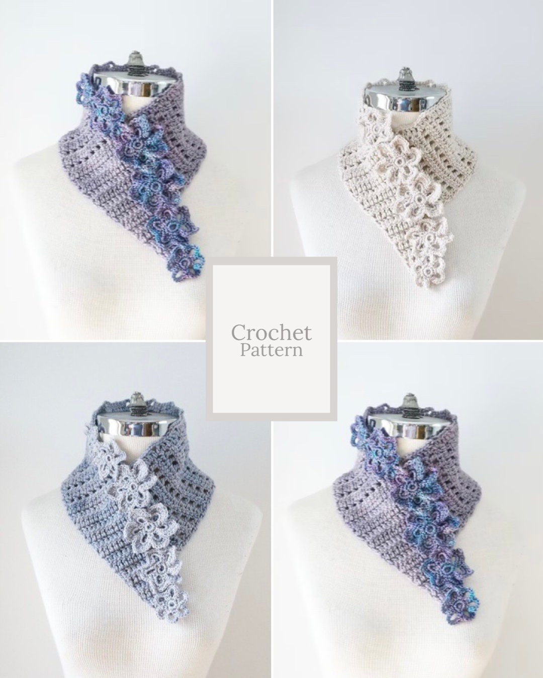 Floral Eyelet Collar Scarf Crochet Pattern, Crochet Scarf Pattern ...