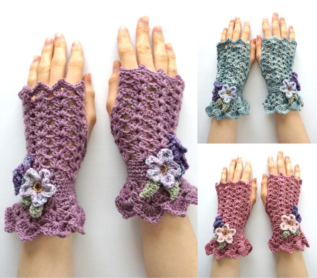 Floral Lace Hand Warmers Crochet Pattern Fingerless Gloves - Etsy