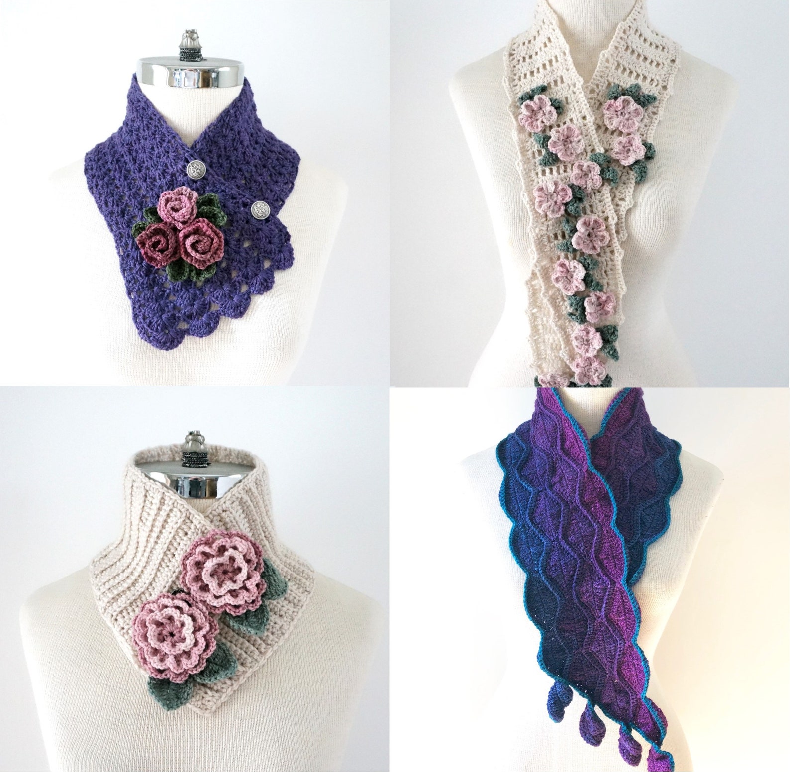 Floral Rose Bouquet Scarf Crochet Pattern, Floral Scarf Crochet Pattern ...