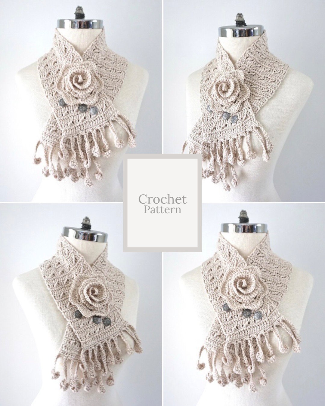 Floral Rose Scarf Crochet Pattern With a Beautiful Rose Brooch Accent ...