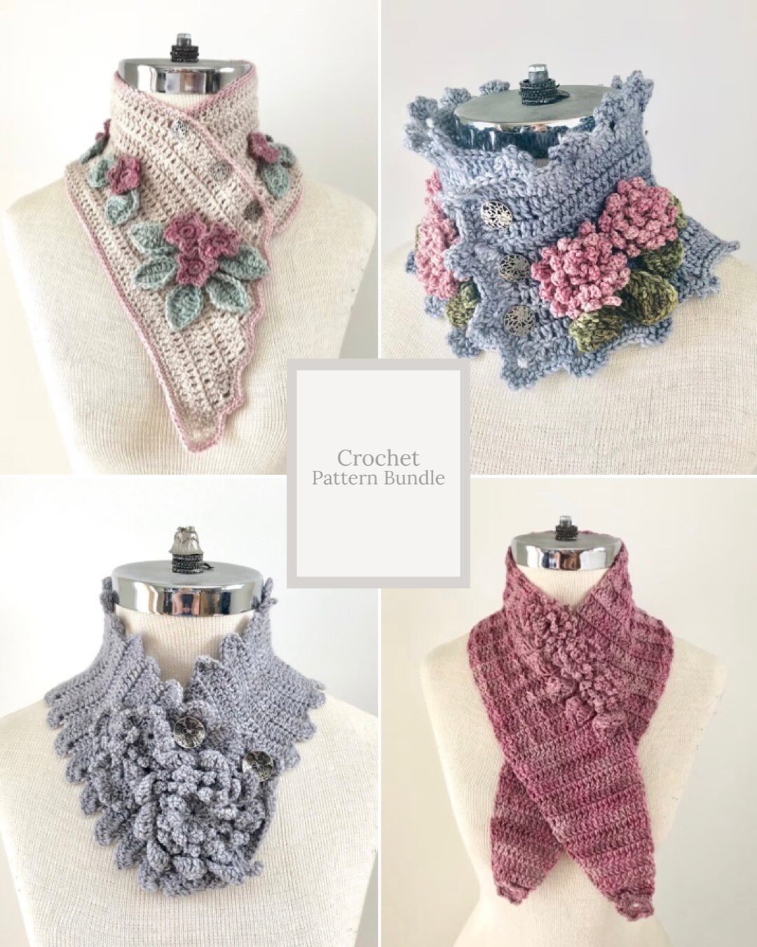 Crochet Pattern Collection 1 Floral Botanical Scarves , Includes 4 ...
