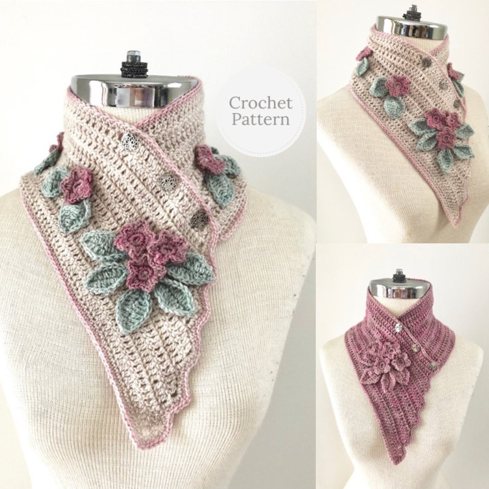Floral Blossoms Scarf Crochet Pattern, Neck Warmer Scarf, Floral Scarf ...