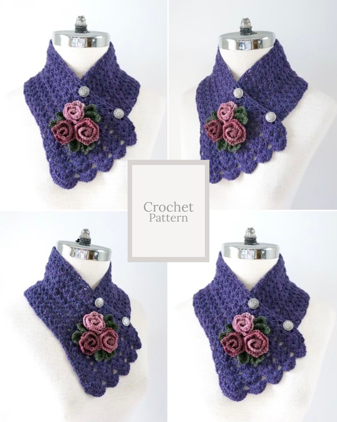 Floral Rose Bouquet Scarf Crochet Pattern, Floral Scarf Crochet Pattern ...