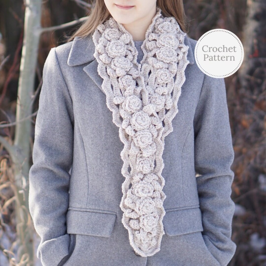Crochet Scarf Pattern: Elegant Rose Long (X Long) Scarf Crochet Pattern ...