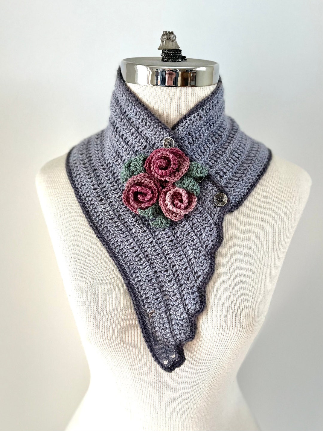 Floral Rose Scarf in Gray Merino Wool Rose Floral Brooch - Etsy