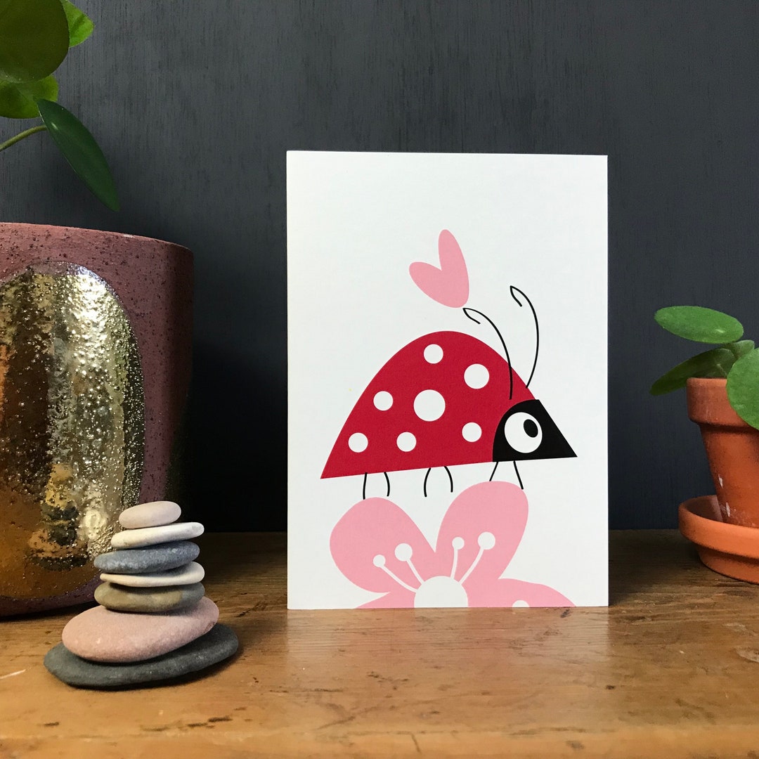Flower and Ladybird Card - Etsy