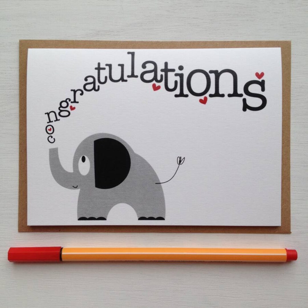 Elephant Congratulations Card With Sticker - Etsy