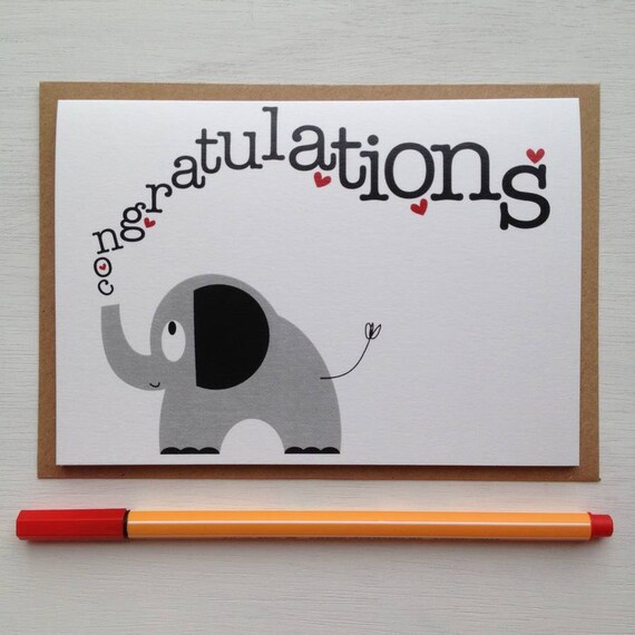 Elephant Congratulations Card With Sticker - Etsy