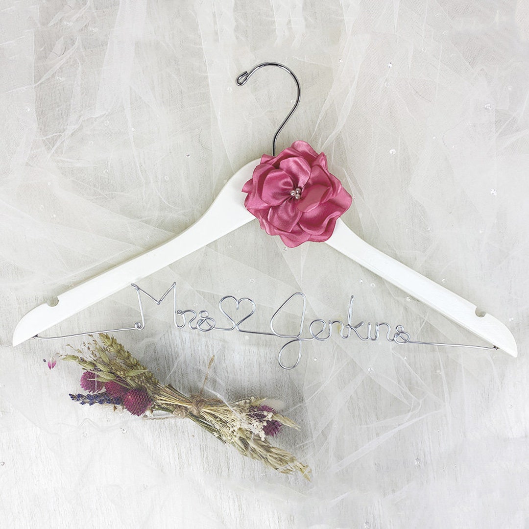 Personalized Wedding Dress Hanger With Satin Flower: Bridal Gift - Etsy