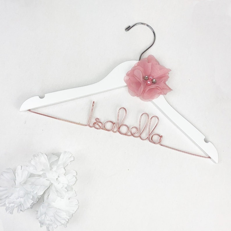 Personalized Flower Girl Hanger: Custom Name, Chiffon Flower - Etsy