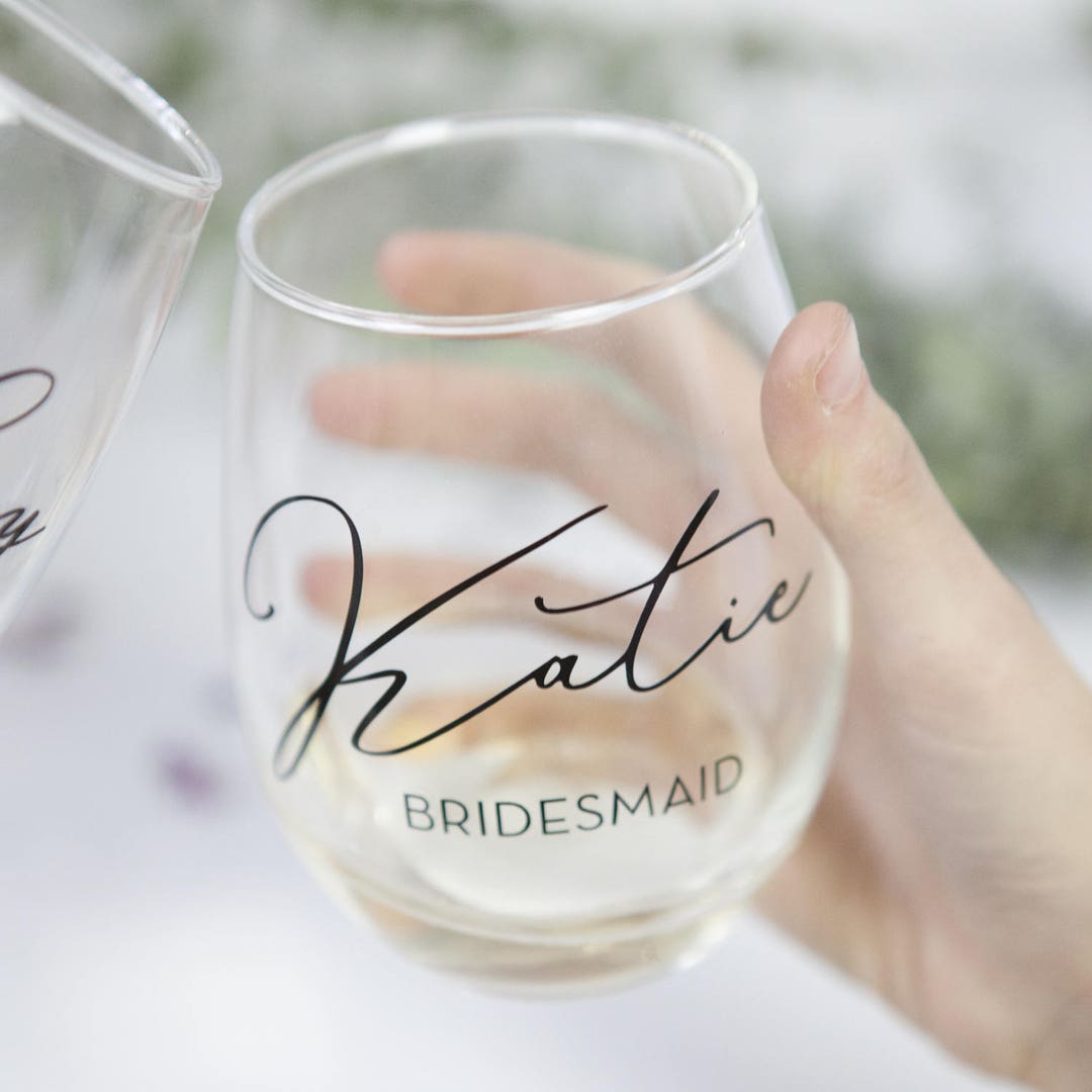 Script Personalized Wine Glasses, Bridesmaid Gifts, Custom Glass ...