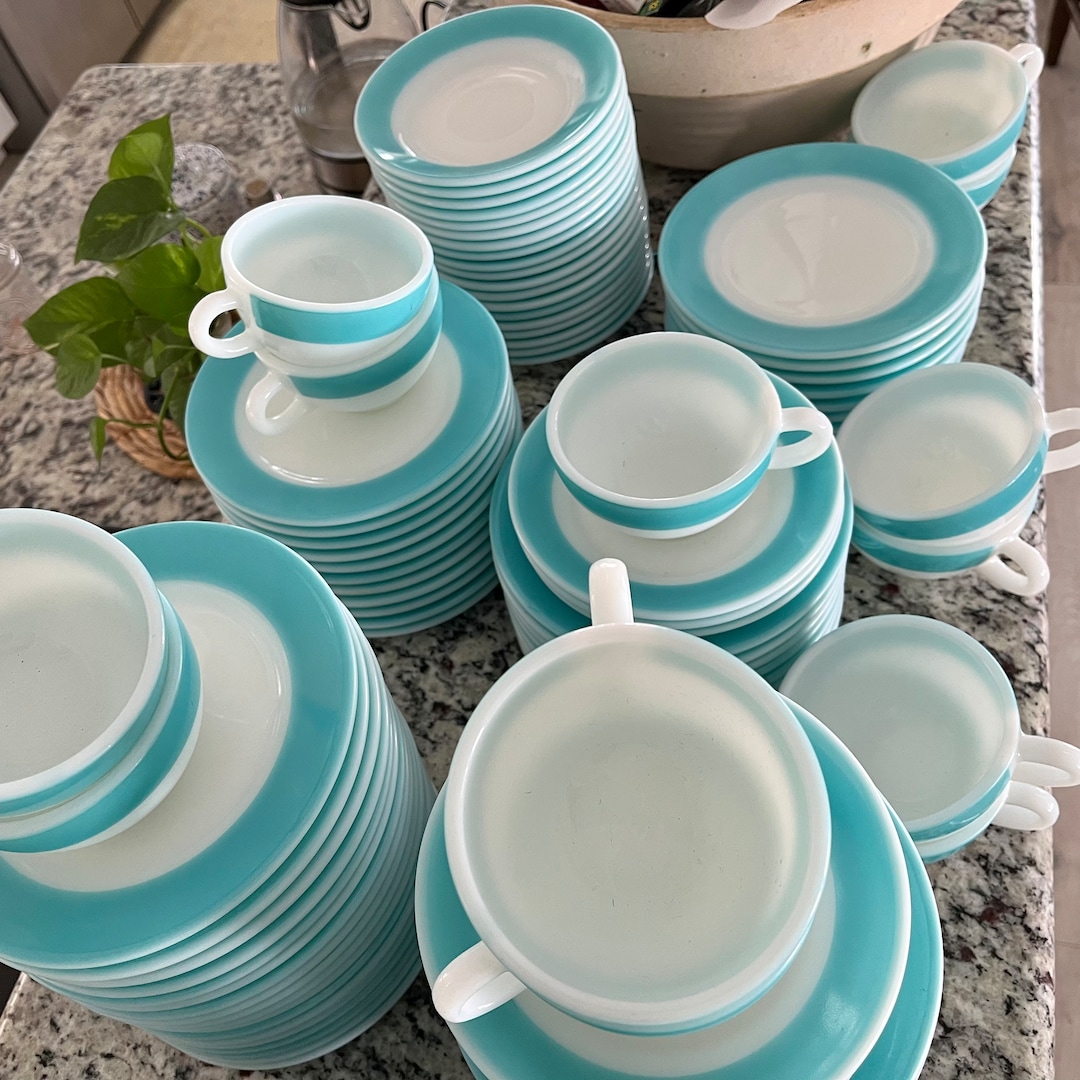 Vintage Corning Pyrex Milk Glass Dishes | Turquoise Aqua Blue Plates ...