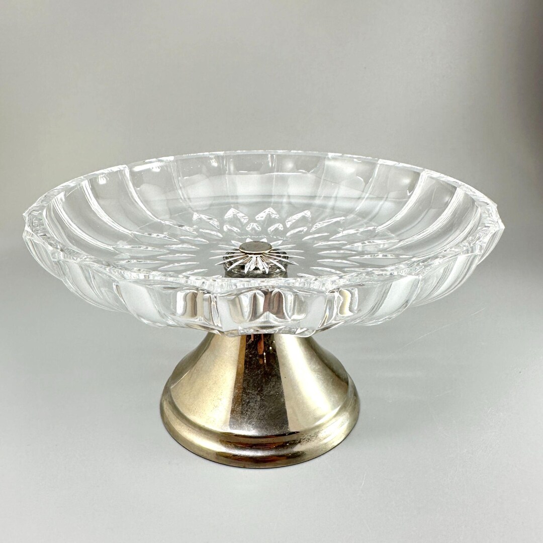 Vintage Val Saint Lambert Crystal Silver Plate Pedestal Candy Dish ...