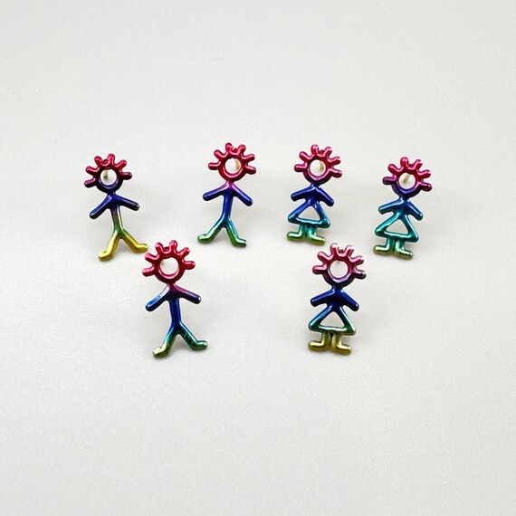 Vintage Rainbow Stick Figure People Earrings Couple C… - Gem