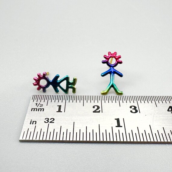 Vintage Rainbow Stick Figure People Earrings Couple C… - Gem
