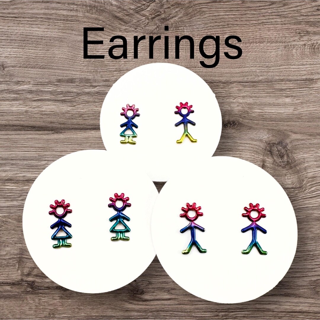 Rainbow Stick Figure Earrings • Whimsical Studs • Playful Pride ...