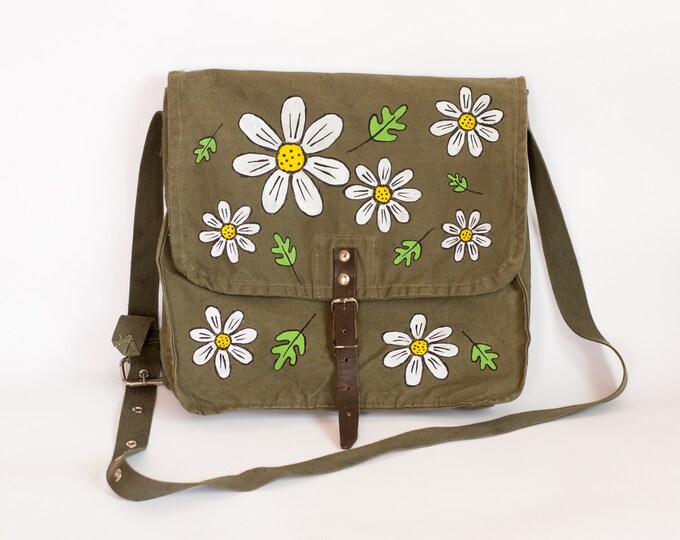 Vintage Upcycled Hand Painted Military Bag Green Cotton Canvas ...