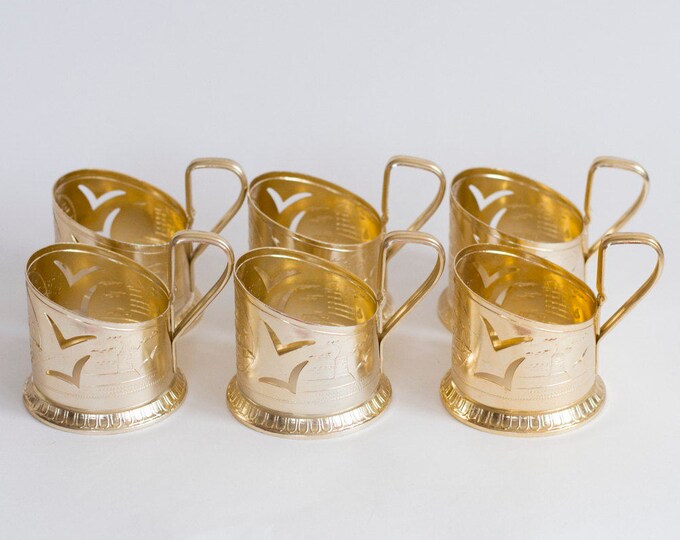 Vintage Tea Glass Holders Set Of 6 Tea Cup Holders Russian Etsy