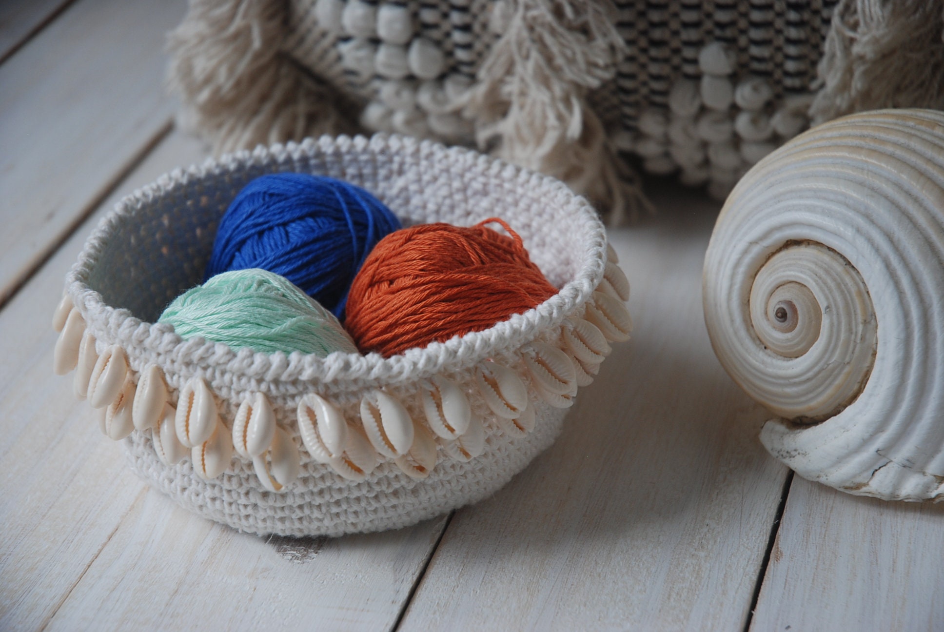 Crochet Basket | Cowrie Shell Basket | Crochet Home Decor | Crochet ...