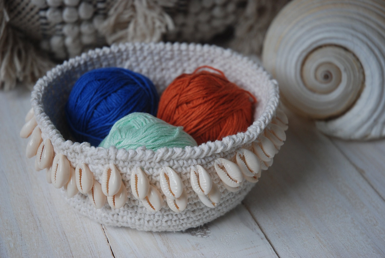 Crochet Basket | Cowrie Shell Basket | Crochet Home Decor | Crochet ...