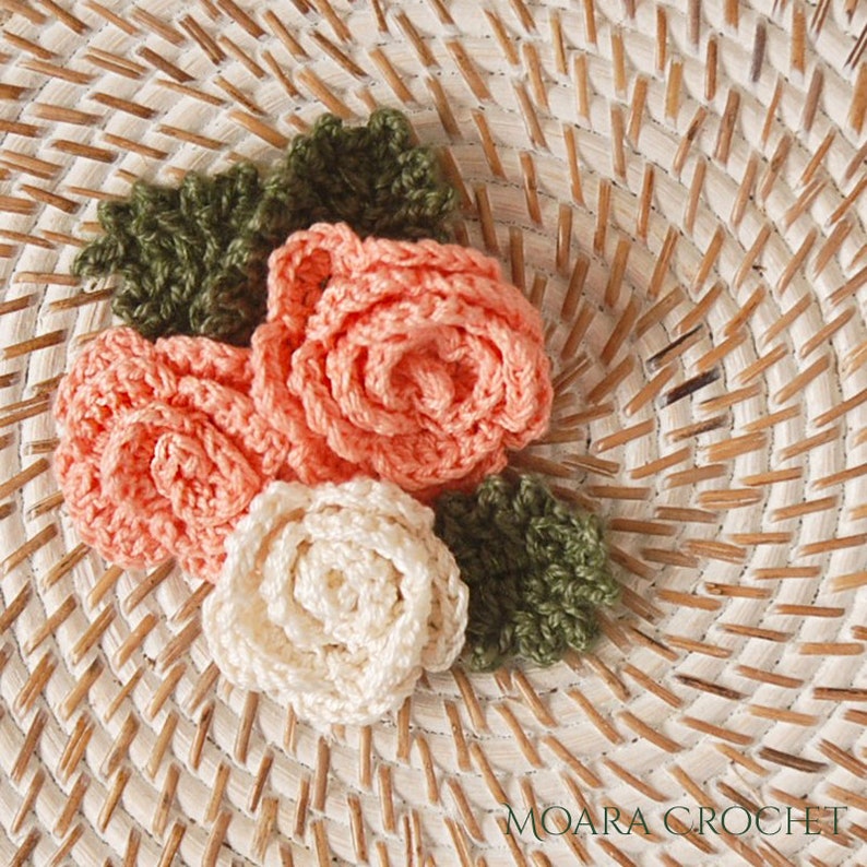 Crochet Rose Flower and Leaf Pattern Step by Step Crochet - Etsy