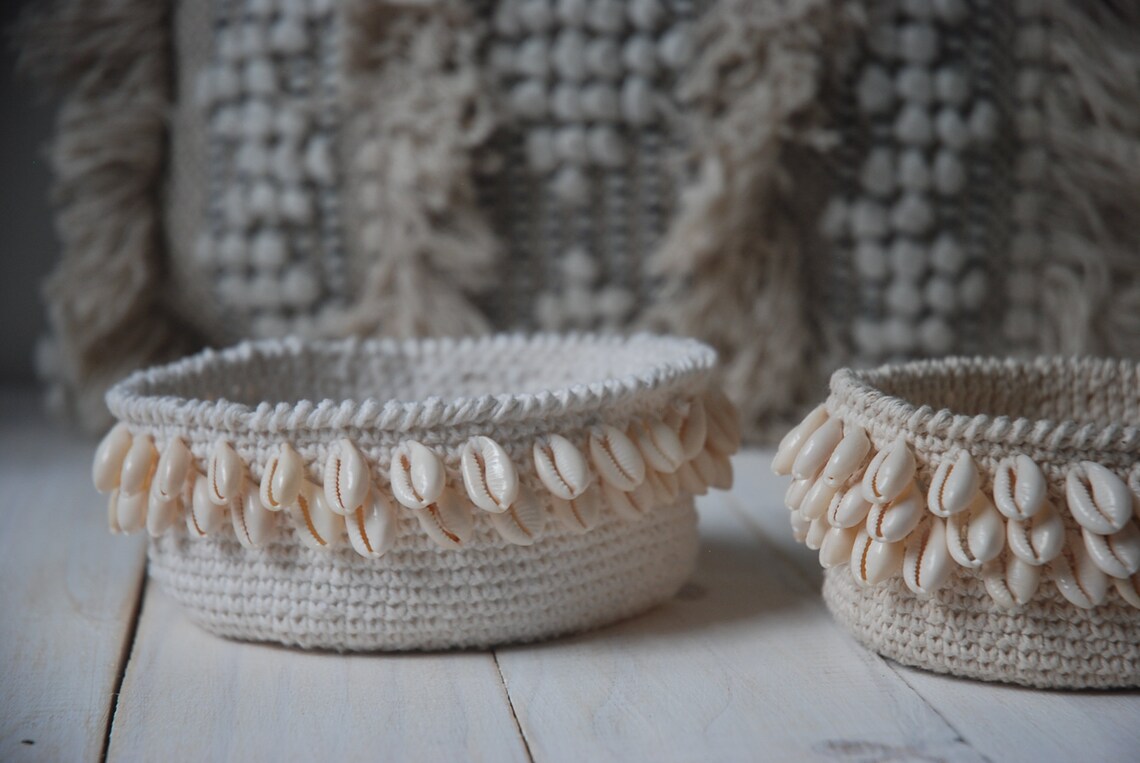 Crochet Basket Cowrie Shell Basket Crochet Home Decor - Etsy