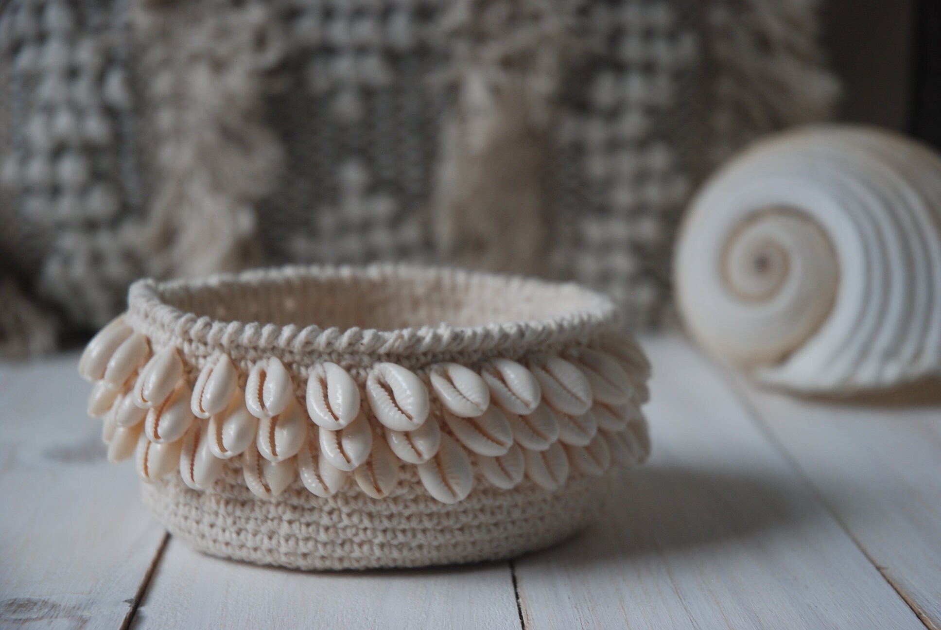 Crochet Basket Cowrie Shell Basket Crochet Home Decor | Etsy