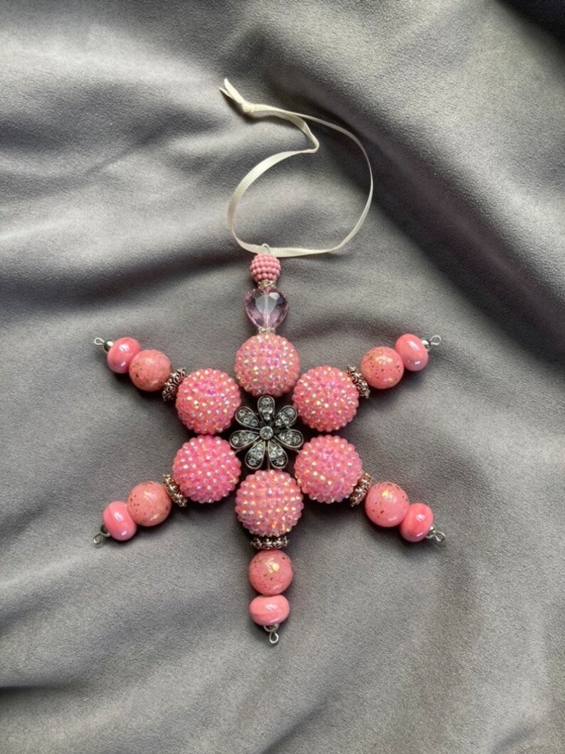 Pink Beaded Snowflake Ornament - Etsy