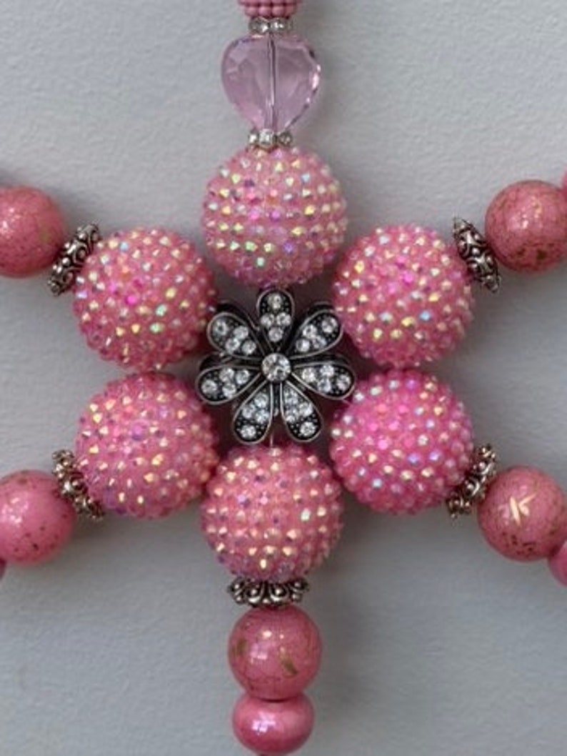 Pink Beaded Snowflake Ornament - Etsy
