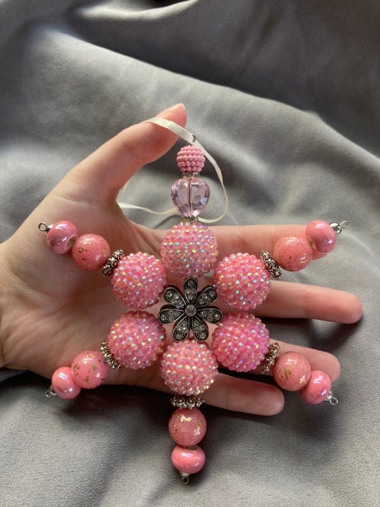 Pink Beaded Snowflake Ornament - Etsy