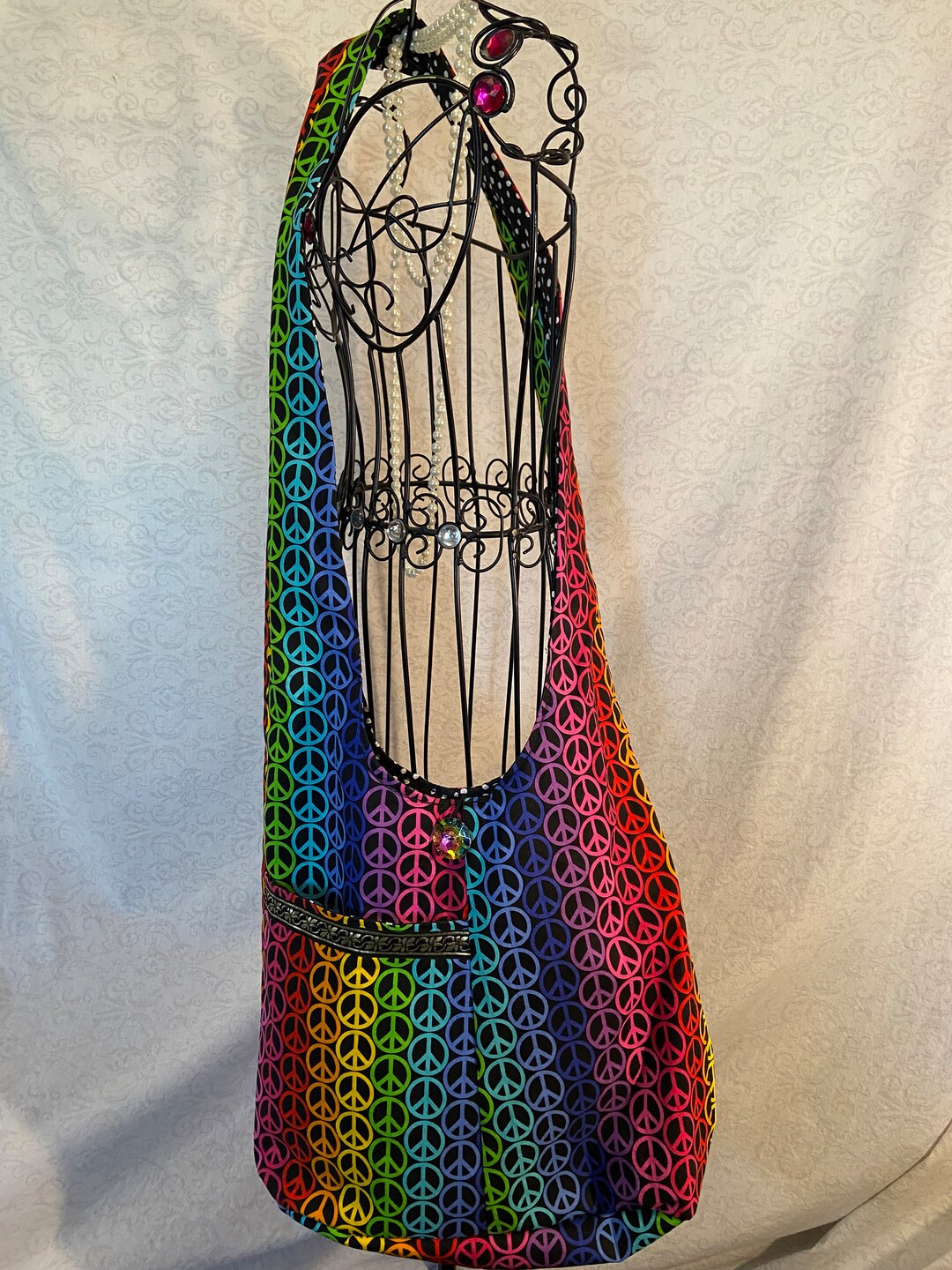 Hobo Bag in Our Beloved Peace Sign Design With Black Polka Dot Lining ...