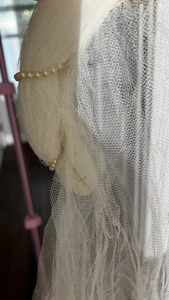 Vintage 1930s 1940s White Rolled Mesh Net Pearl Weddi… - Gem