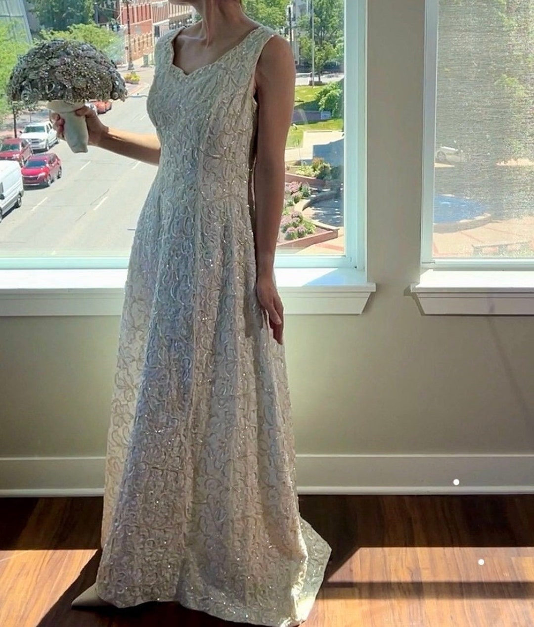 The Renee - Vintage 1970s Mike Benet Formals White A-line Iridescent ...