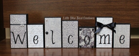 Welcome wooden block set custom wood block decor home decor | Etsy