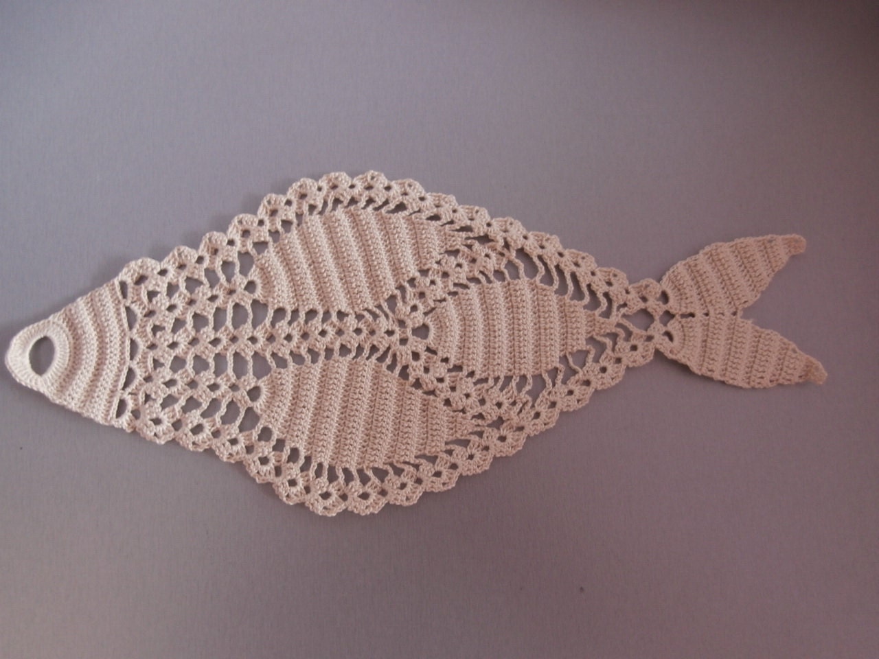 Fish Shapped Crochet Ecru Doily, Beige Rustic Home Decor, Vintage ...