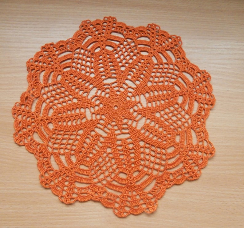 Orange Round Crochet Cotton Doily, Rustic Home Decor, Oldfashioned ...