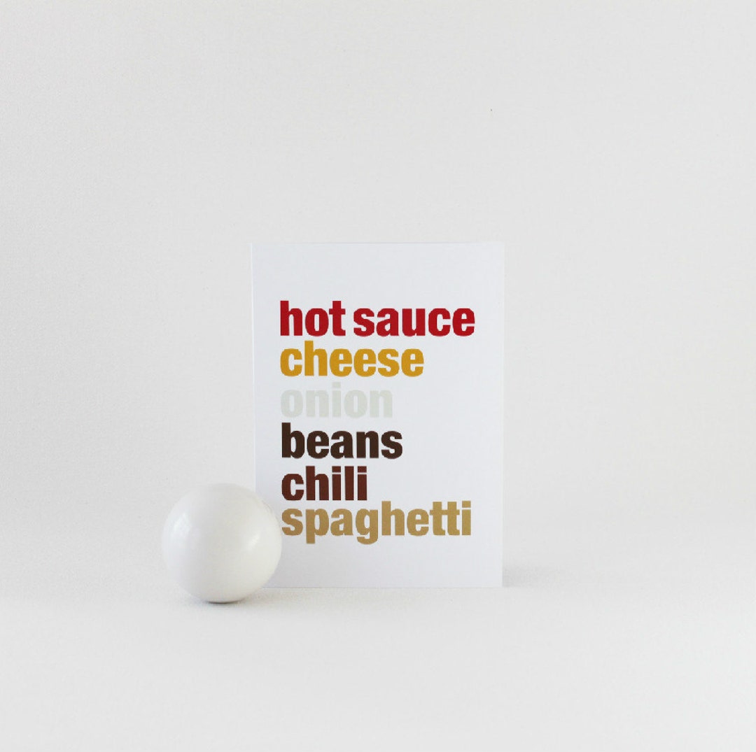 Cincinnati Chili Food Typography Card, Unique Kitchen Chili Bar Sign ...