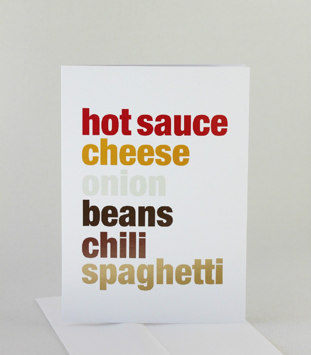Cincinnati Chili Food Typography Card, Unique Kitchen Chili Bar Sign ...