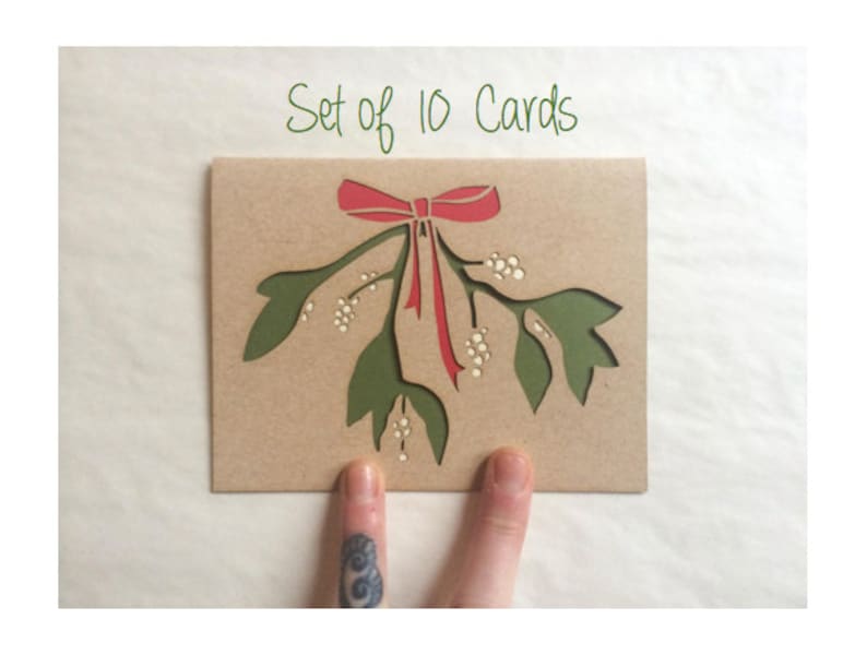 Christmas Card Set of 10: Mistletoe Cards--christmas Cards--laser Cut ...