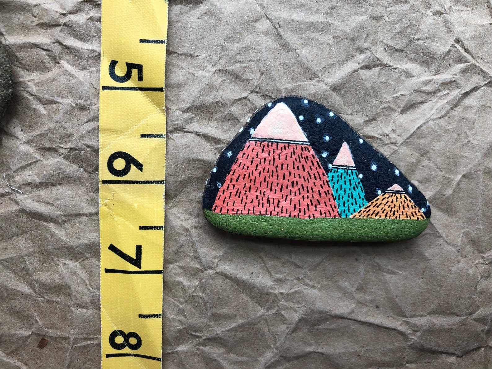 Hand Painted Rock: Mountains at Night, Home Decor, Outdoorsy, Camping ...