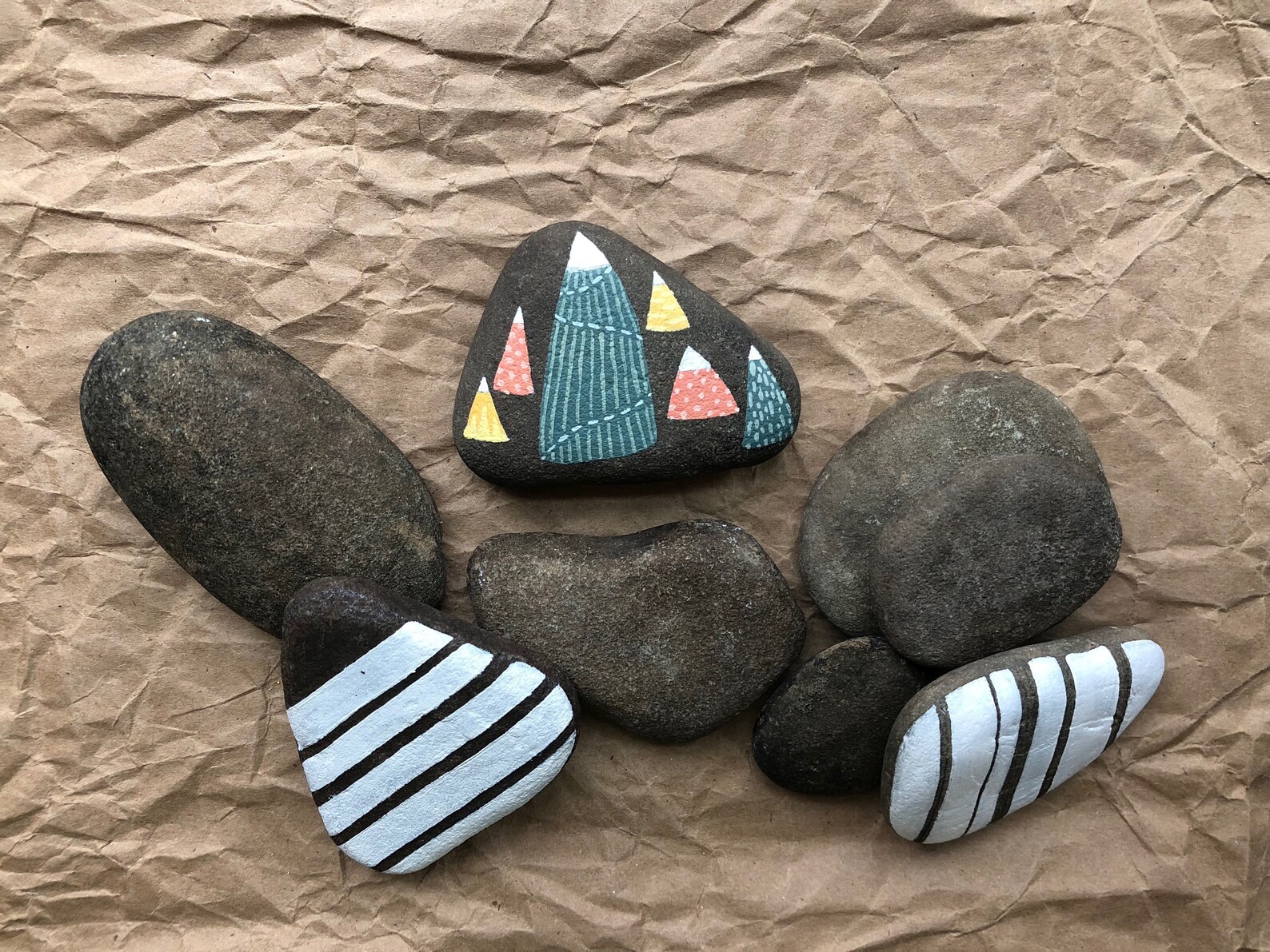 Hand Painted Rock: Mountains, Nature Art, Home Decor, Nursery Decor ...